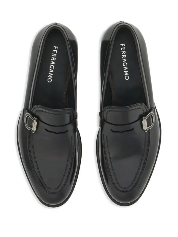 FERRAGAMO Gancini Leather Moccasins - Black