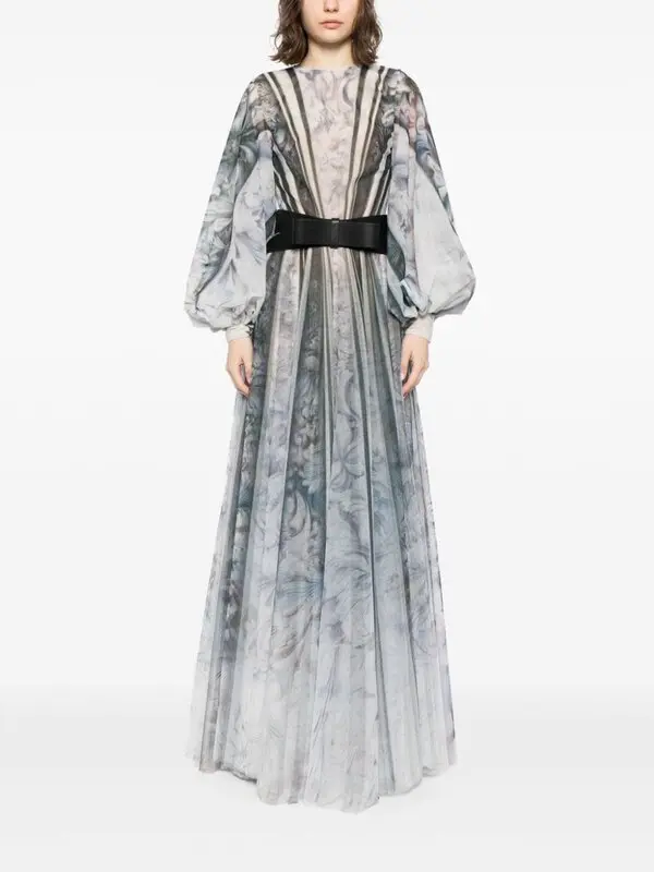 SAIID KOBEISY Abstract-print Belted Gown