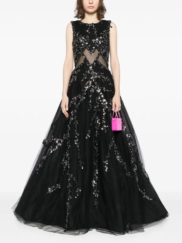 SAIID KOBEISY Beaded Tulle Gown