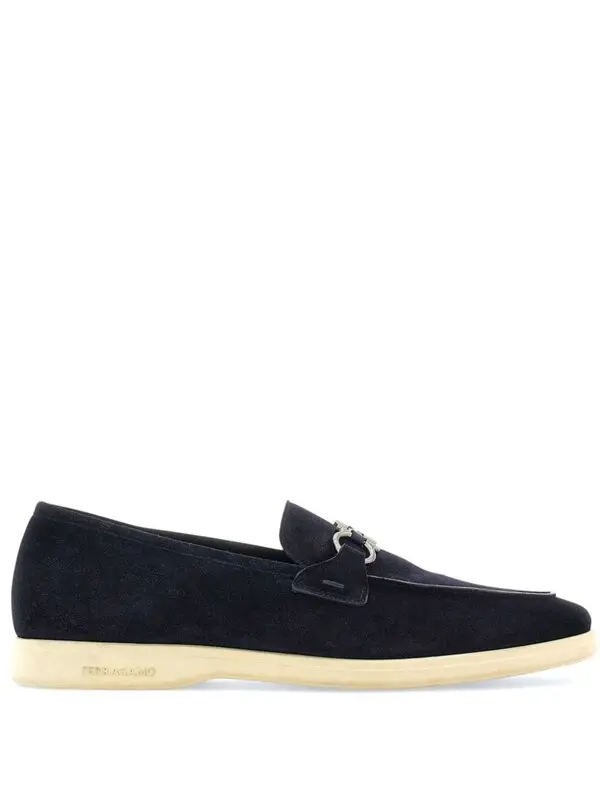 FERRAGAMO Gancini Ornament Suede Loafers - Blue