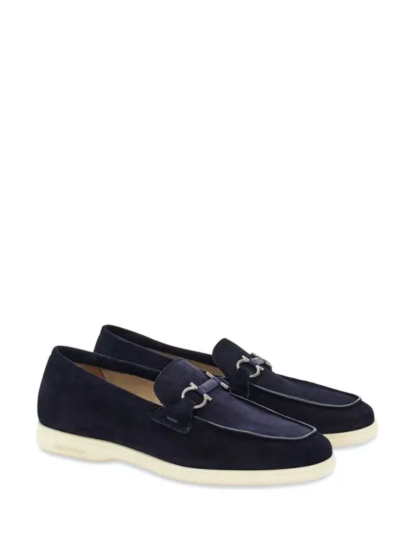 FERRAGAMO Gancini Ornament Suede Loafers - Blue