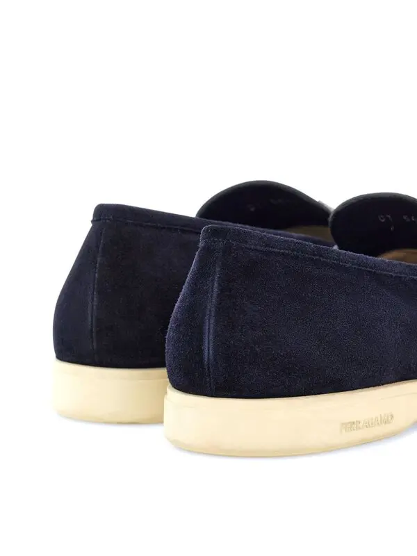 FERRAGAMO Gancini Ornament Suede Loafers - Blue