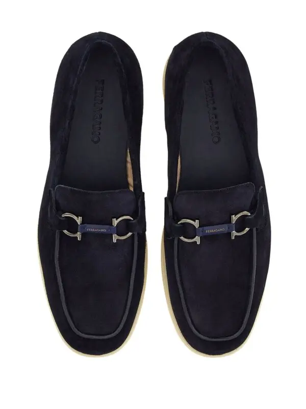 FERRAGAMO Gancini Ornament Suede Loafers - Blue