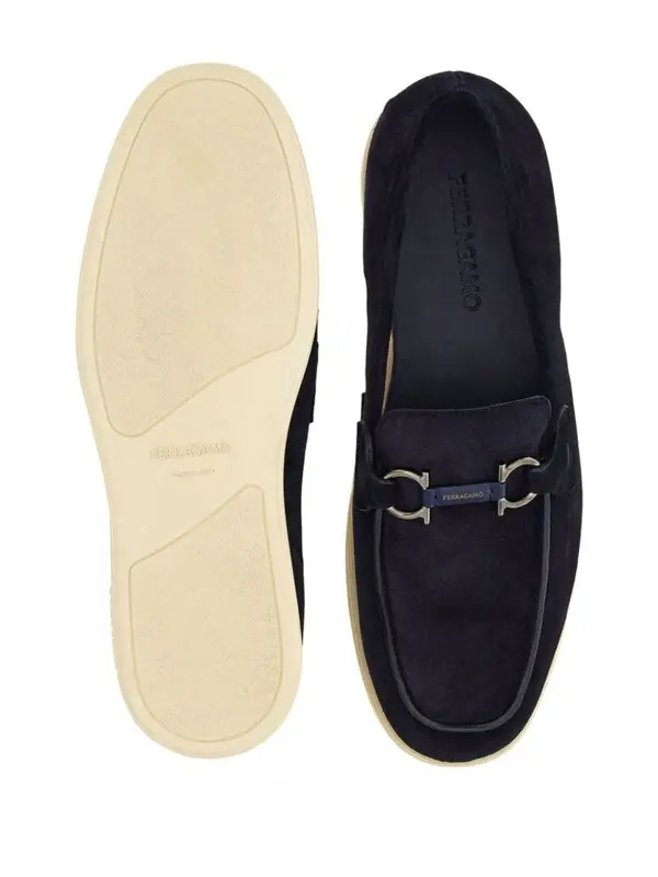 FERRAGAMO Gancini Ornament Suede Loafers - Blue