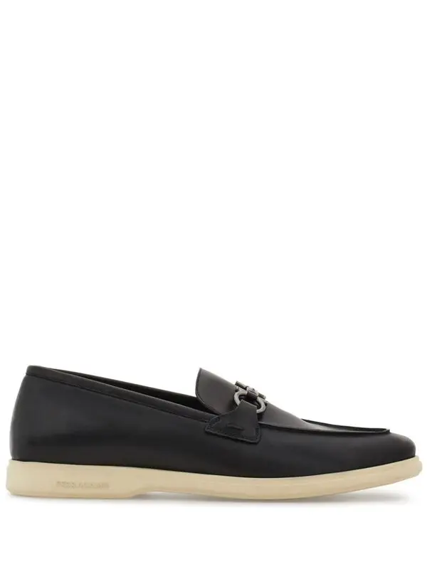 FERRAGAMO Gancini-plaque Leather Loafers - Black