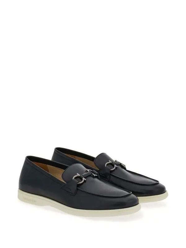 FERRAGAMO Gancini-plaque Leather Loafers - Black
