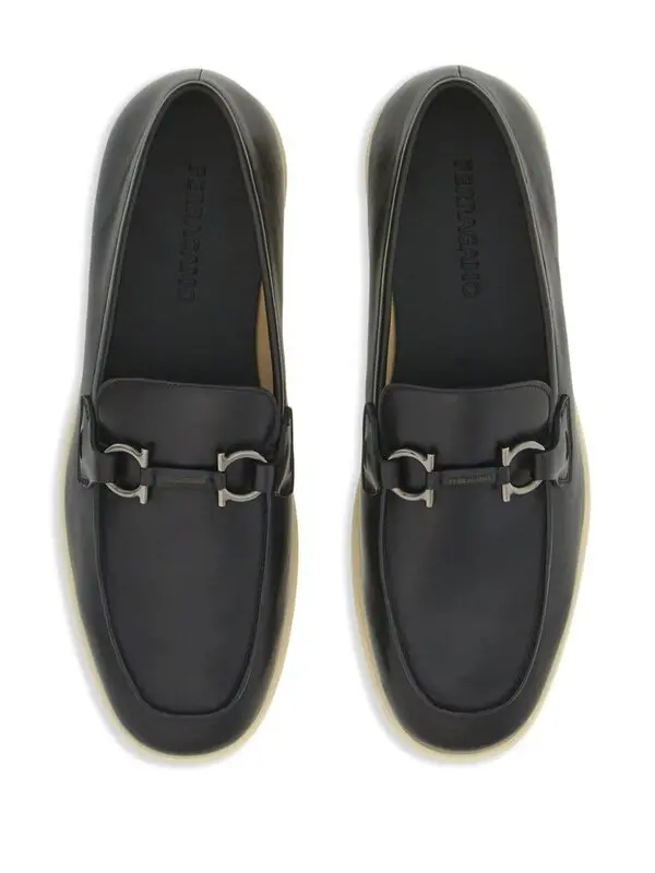 FERRAGAMO Gancini-plaque Leather Loafers - Black