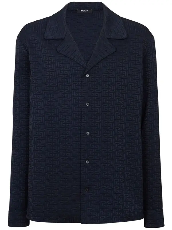 Balmain Pb Labyrinth-jacquard Pyjama Shirt - Blue