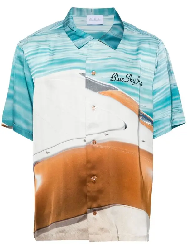 BLUE SKY INN Boat-print Satin Shirt - Blue