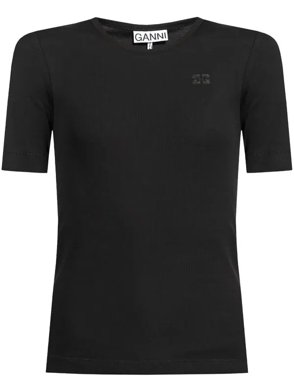 GANNI Logo-appliqué T-shirt - Black