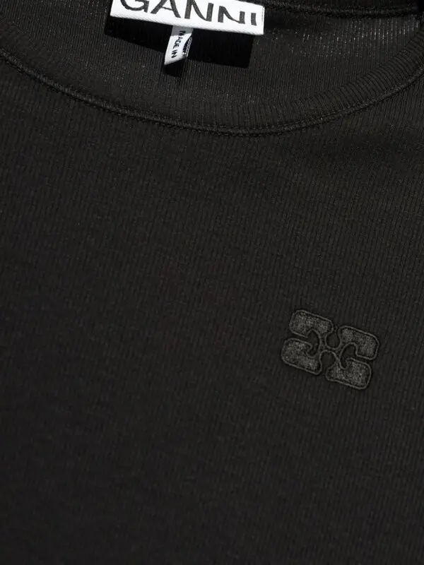 GANNI Soft Cotton Rib T-shirt - Black