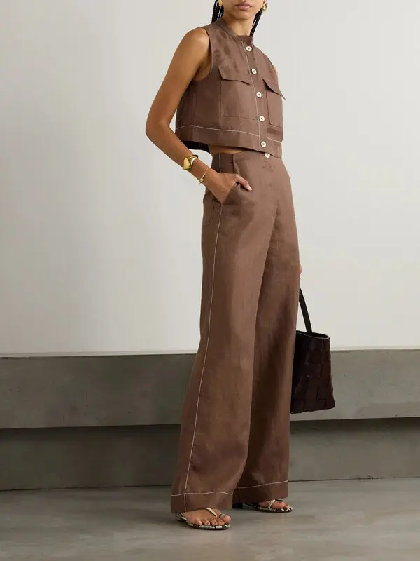 Bondi Born Varenna Herringbone Organic Linen Straight-leg Pants