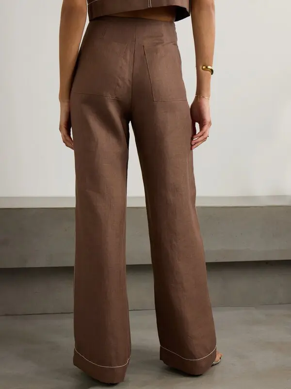 Bondi Born Varenna Herringbone Organic Linen Straight-leg Pants