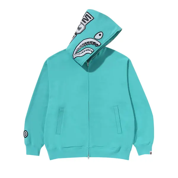 A BATHING APE Hand Drawn Face Relaxed Fit Shark Full Zip Hoodie - Blue