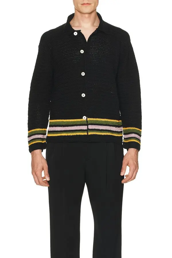 BODE Harbor Stripe Overshirt In Black