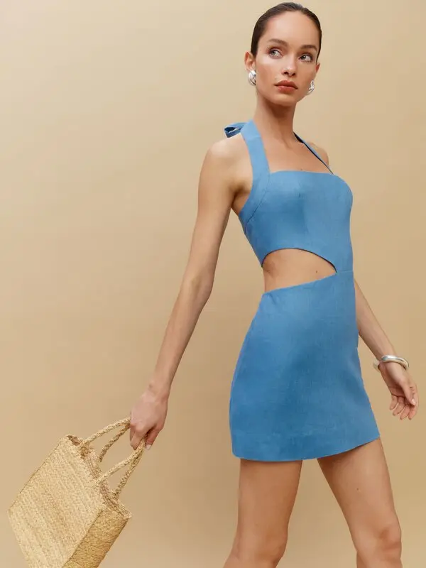 Reformation Valli Linen Mini Dress In Parisian Blue - 60% Off | Editorialist