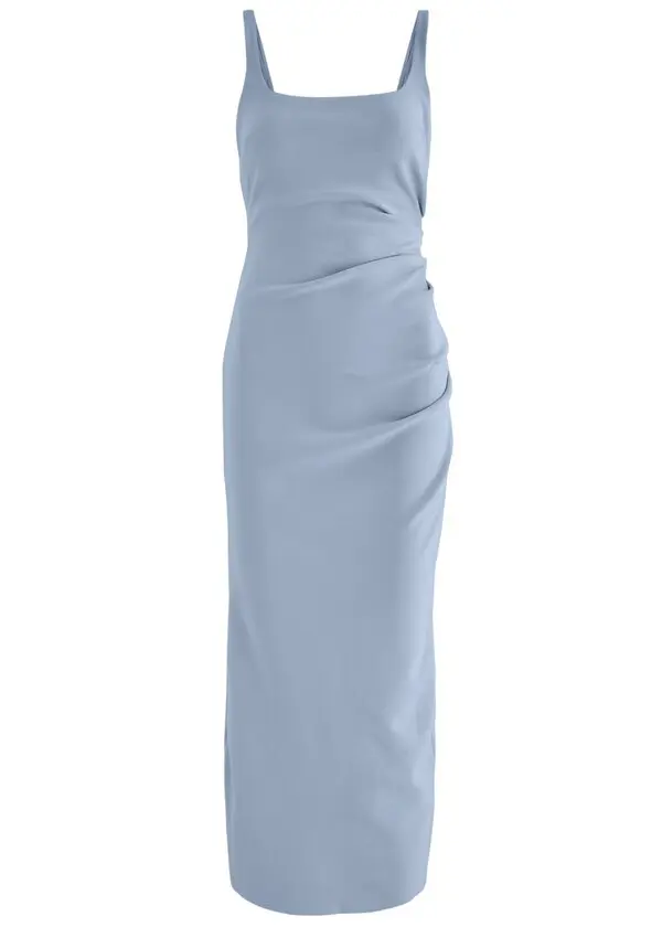 Bec & Bridge Karina Tuck Ruched Midi Dress - Light Blue