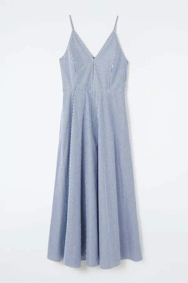 Cos Striped A-Line Midi Dress - Turquoise | Editorialist