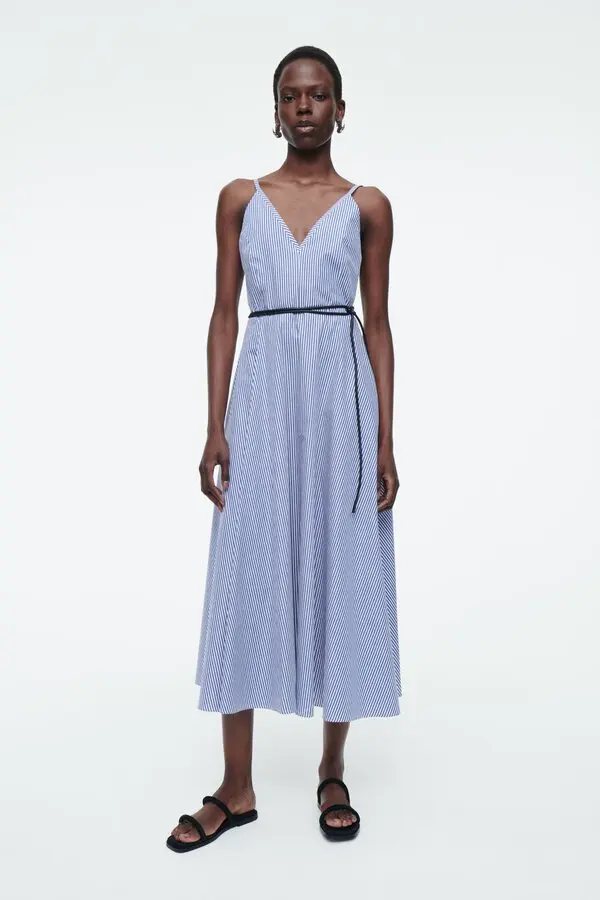 Cos Striped A-Line Midi Dress - Turquoise
