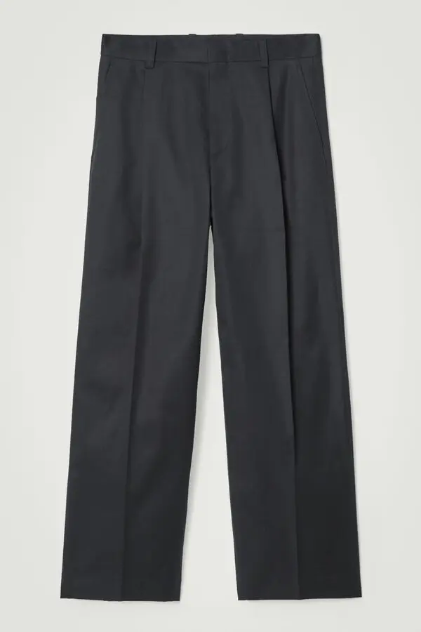 Cos Pleated Cotton Wide-leg Pants - Blue