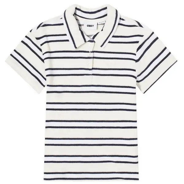 Obey Sol Striped Terry Polo Shirt - Unbleached Multi