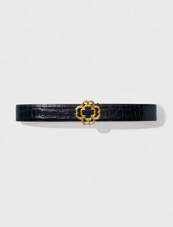 Maje Double Croc-effect Belt - Black