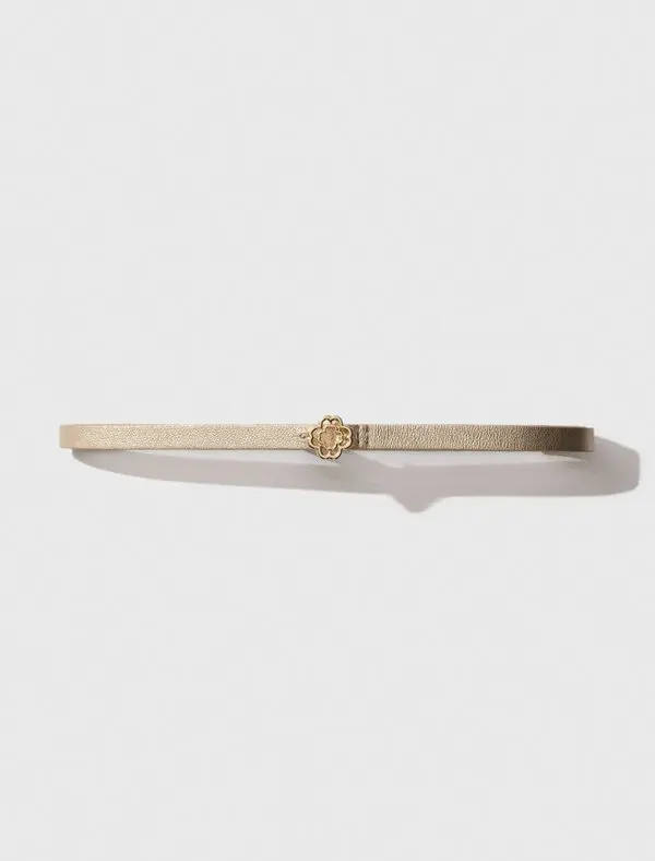 Maje Slim Belt With Clover Buckle - Light Gold