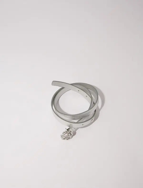 Maje Slim Belt With Clover Buckle - Silver