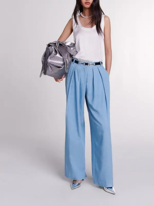 Maje Viscose Wide-leg Suit Trousers - Blue
