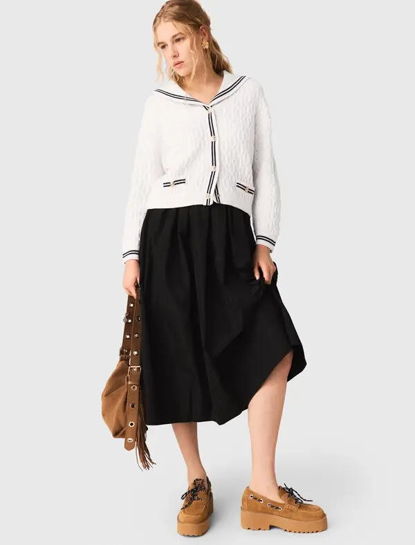 Maje Maxi Skirt With Contrast Waistband - Black