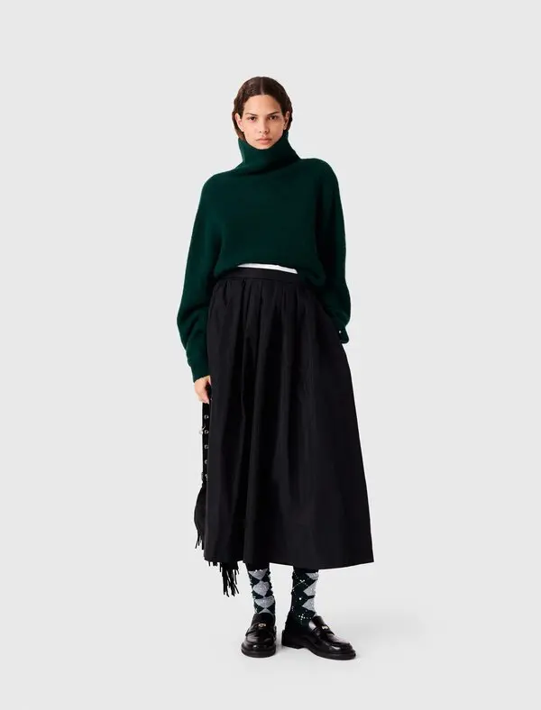 Maje Maxi Skirt With Contrast Waistband - Black