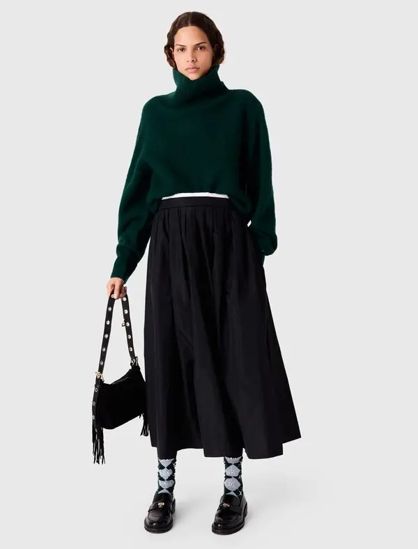 Maje Maxi Skirt With Contrast Waistband - Black