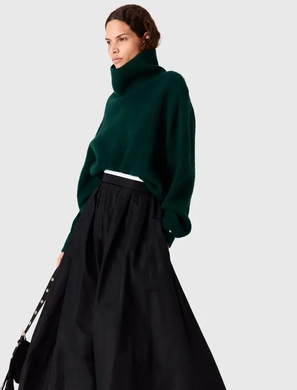 Maje Maxi Skirt With Contrast Waistband - Black