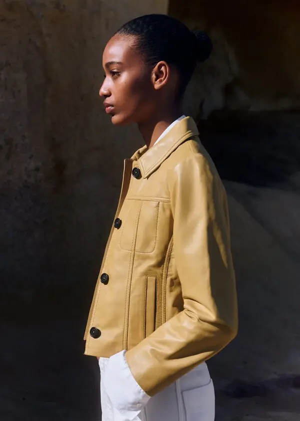 Me+Em Leather Cropped Jacket In Ochre - 30% Off | Editorialist