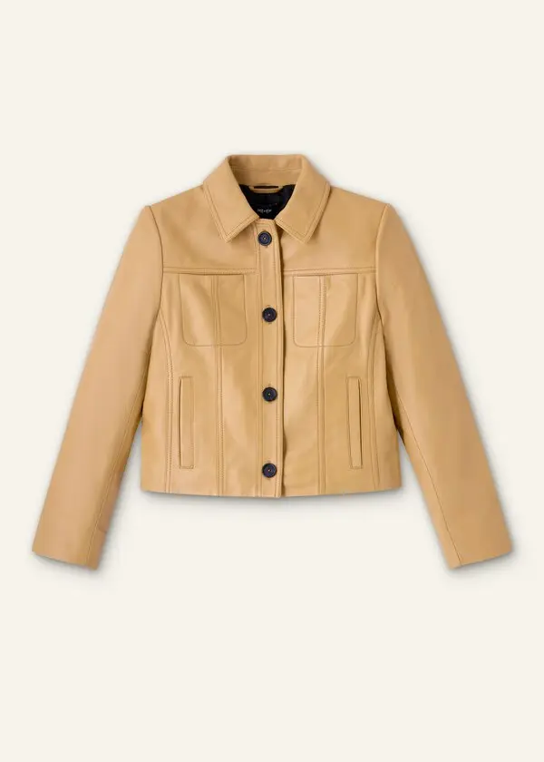 Me+Em Leather Cropped Jacket In Ochre - 30% Off | Editorialist