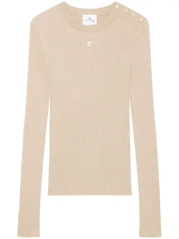 COURREGES Logo-embroidered Ribbed Jumper - Neutrals