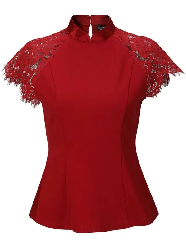 Shanghai Tang Lace-detail Satin Blouse