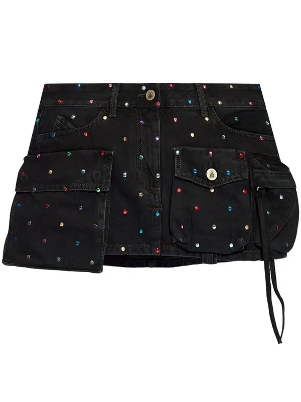 Attico Rhinestone-embellished Denim Mini Skirt - Black