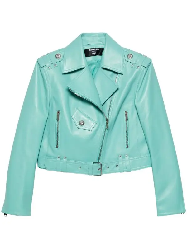Balmain Double-chain Lion Leather Jacket