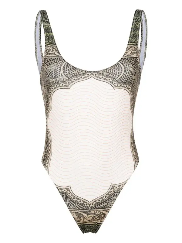 Jean Paul Gaultier Cartouche-print High-cut Swimsuit - Green