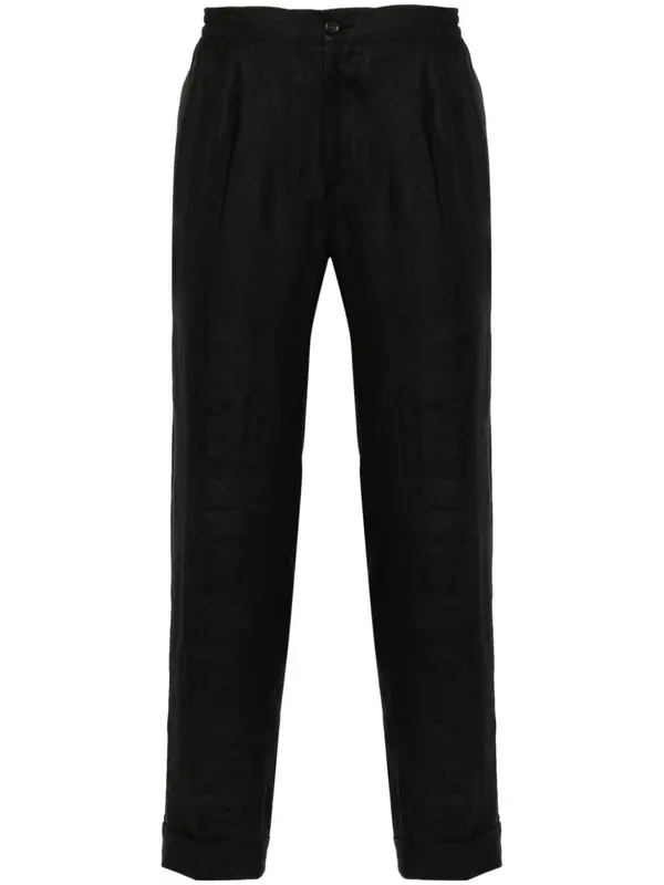 Kiton Pressed-crease Linen Trousers - Black