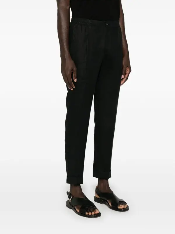 Kiton Pressed-crease Linen Trousers - Black