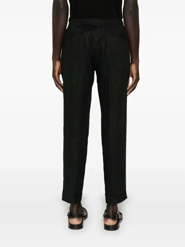 Kiton Pressed-crease Linen Trousers - Black