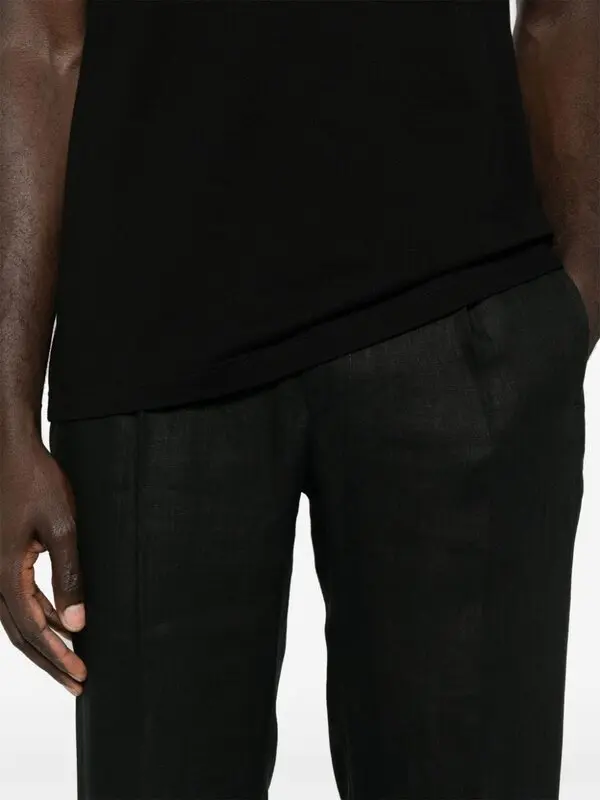 Kiton Pressed-crease Linen Trousers - Black