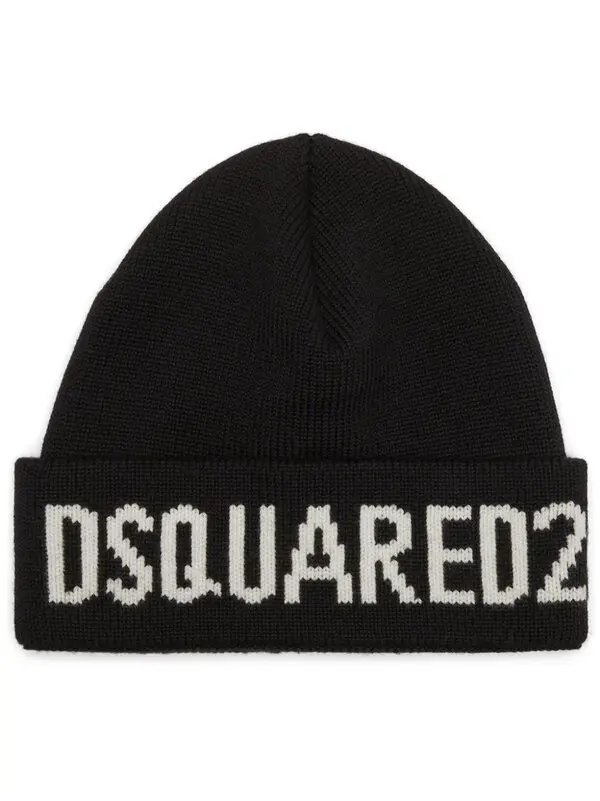 Dsquared2 Intarsia-logo Wool Beanie - Black