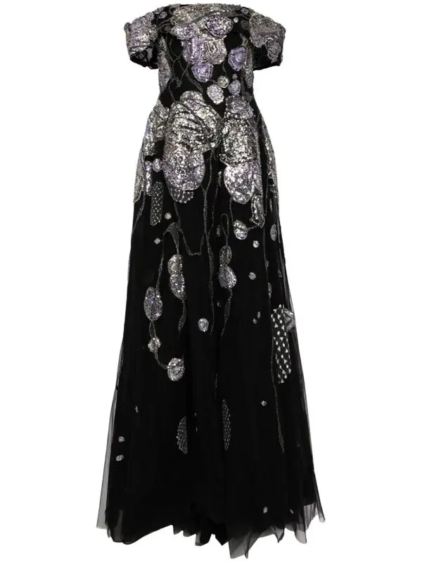 SAIID KOBEISY Off-shoulder Beaded Tulle Dress