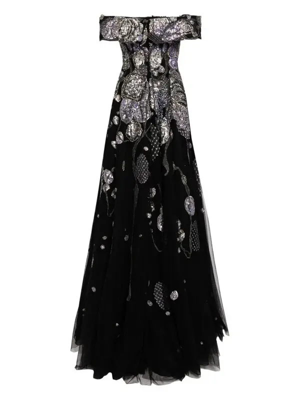 SAIID KOBEISY Off-shoulder Beaded Tulle Dress