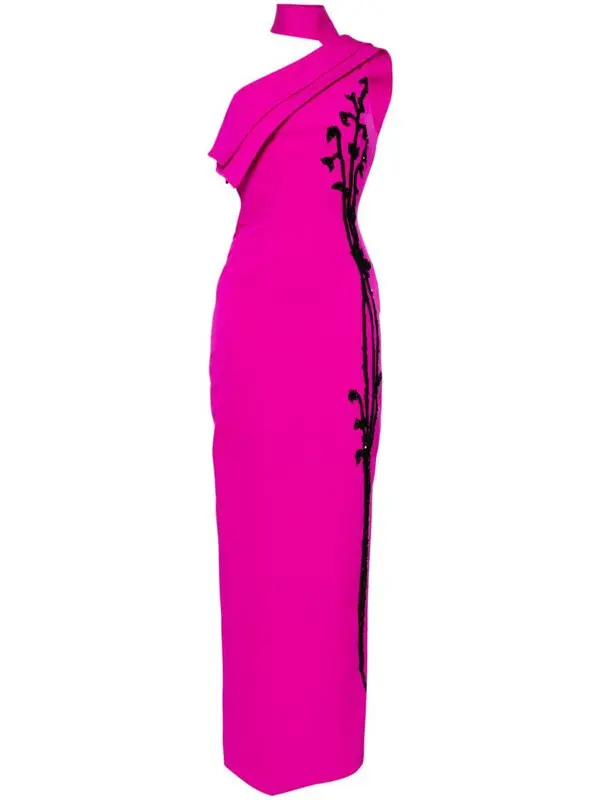 SAIID KOBEISY Bead-embellished One-shoulder Gown