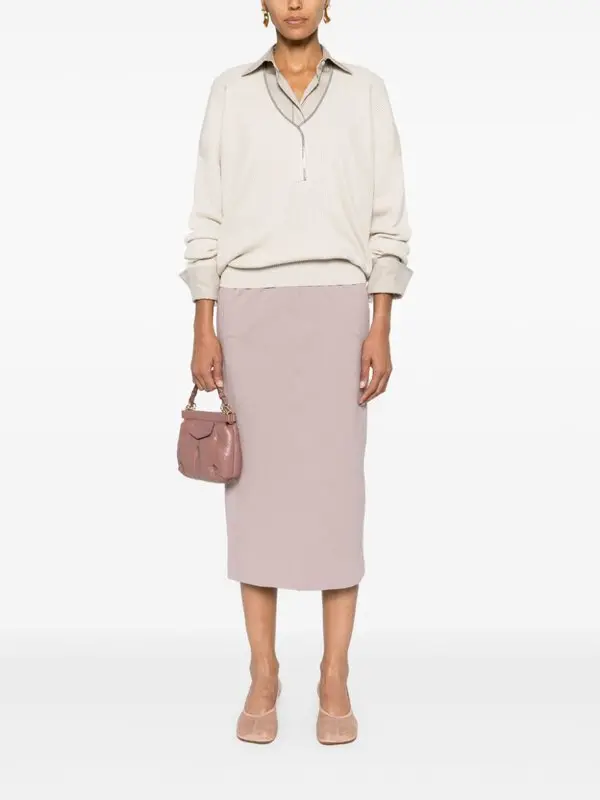 Brunello Cucinelli Ribbed Jumper With Monili Chain - Neutrals