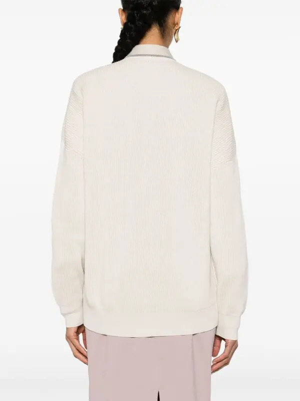 Brunello Cucinelli Ribbed Jumper With Monili Chain - Neutrals